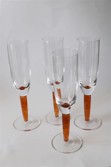Heavy Rustic Hand Blown Stemware Champagne Flute Glasses W Tortoise