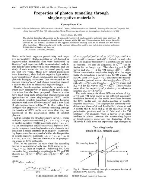 Pdf Properties Of Photon Tunneling Through Single Negative Materials