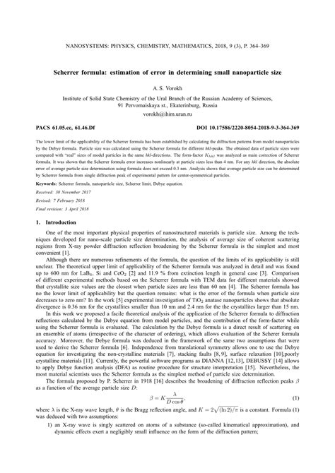 pdf scherrer formula estimation of error in determining small