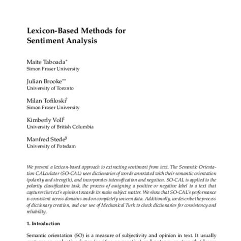 Lexicon Based Methods For Sentiment Analysis Acl Anthology