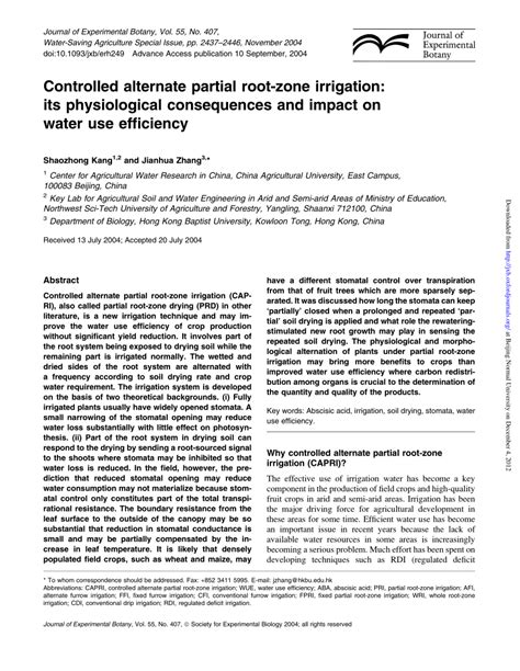 Pdf Controlled Alternate Partial Root Zone Irrigation Its