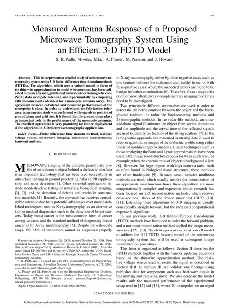 Pdf Measured Antenna Response Of A Proposed Microwave Tomography