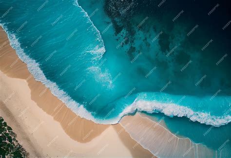 Premium Ai Image Summer Beach Top View Of Soft Blue Ocean Wave