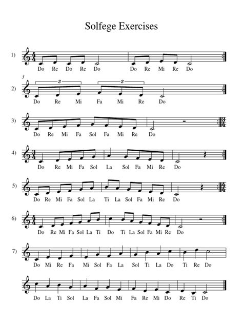 Solfege Exercises Musical Notation Symbols