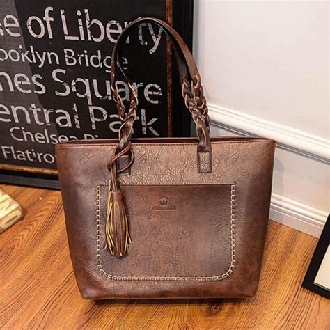 Womens Leather Tassels Handbag Shoulder Messenger Bag Coffee