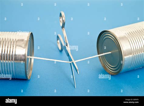 Scissors Cutting Tin Can Phone String Stock Photo Alamy