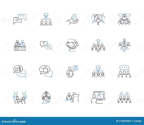 Collaborating Together Line Icons Collection Synergy Partnership
