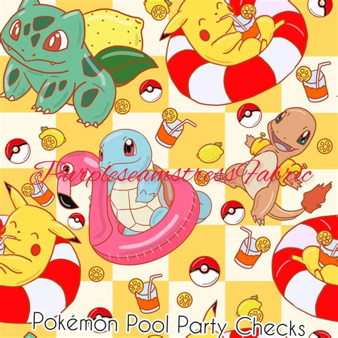 Pokemon Pool Party Checks Purpleseamstress Fabric