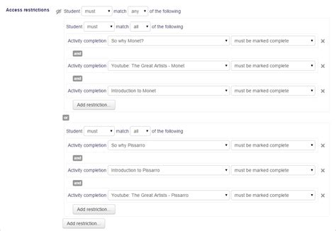 using restrict access moodledocs