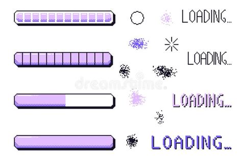 Pixel Art Loading Bar Interface 8 Bit Game Progress Button Elements
