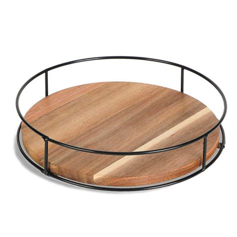 Wooden Turntable Organizer Condiment Storage Tray 360 Degree Rotating