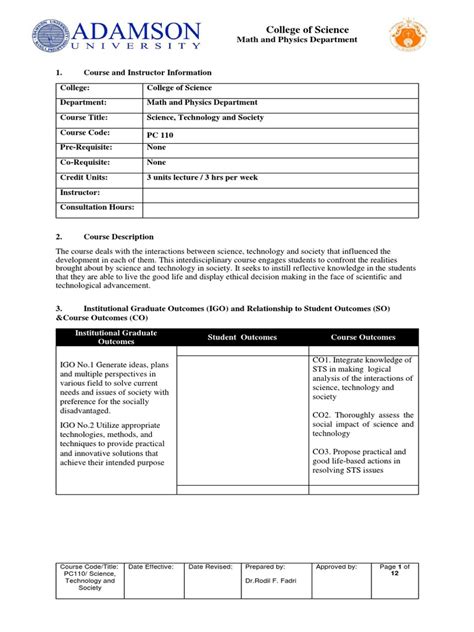 Sts Obe Syllabus 2020 Pdf Science Biodiversity