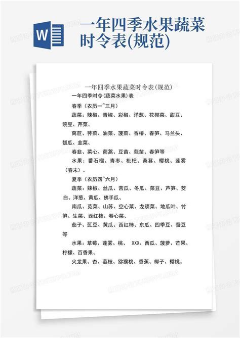 一年四季水果蔬菜时令表规范 Word模板下载编号qdrbdgra熊猫办公