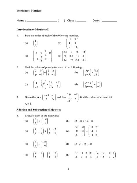 worksheet on matrices pdf mathematical physics matrix theory