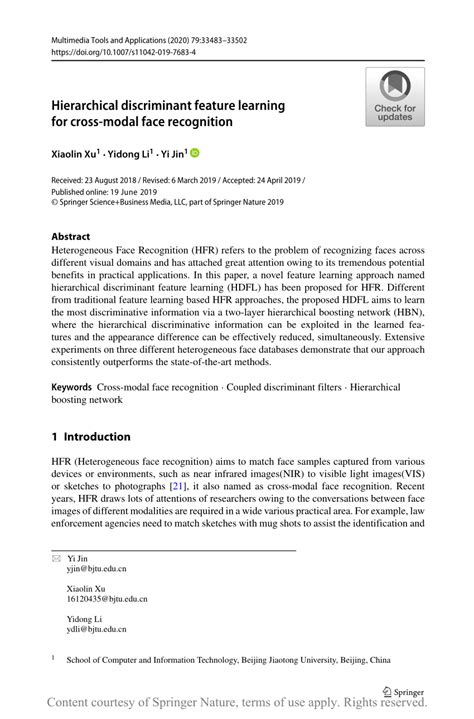 Hierarchical Discriminant Feature Learning For Cross Modal Face
