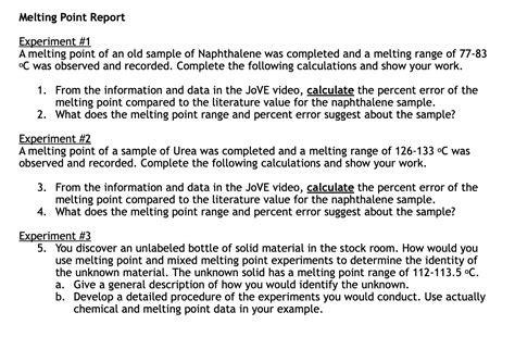 Melting Point Report Experiment 1 A Melting Point Of Chegg Com