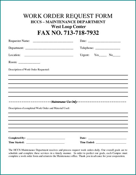 Work Order Request Template Excel Template 1 Resume Examples