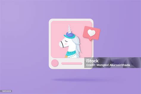 3d 소셜 미디어 온라인 플랫폼 개념 응용 프로그램에 대한 온라인 소셜 커뮤니케이션 유니콘과 사랑 이모티콘 아이콘사진 프레임 같은 빨간색 거품 3d 아이콘에서 재생 3d