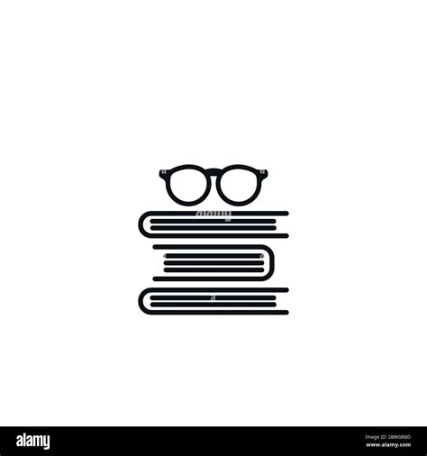 Outline Silhouettes Of Books With Round Glasses Isolated On White