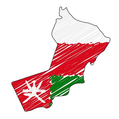 오만 지도 손으로 그린 스케치 벡터 개념 그림 플래그 어린이 드로잉 낙서 지도 흰색 배경 벡터 일러스트 레이 션에 고립 된 Infographic 브로셔 및 프레 젠 테이