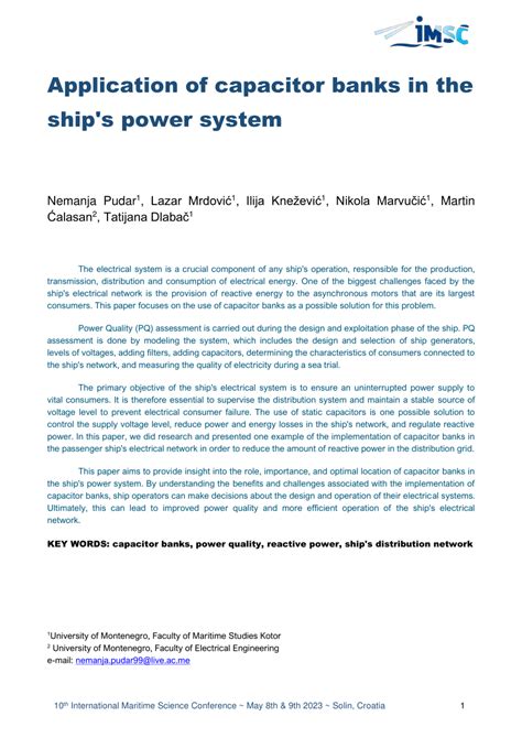 pdf application of capacitor banks in the ship s power system