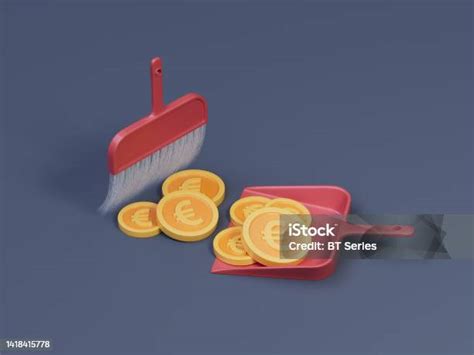 유로 통화 클린 스윕 스쿱 쓰레기 빗자루 먼지 팬 동전 3d 일러스트 레이 션 빗자루에 대한 스톡 사진 및 기타 이미지
