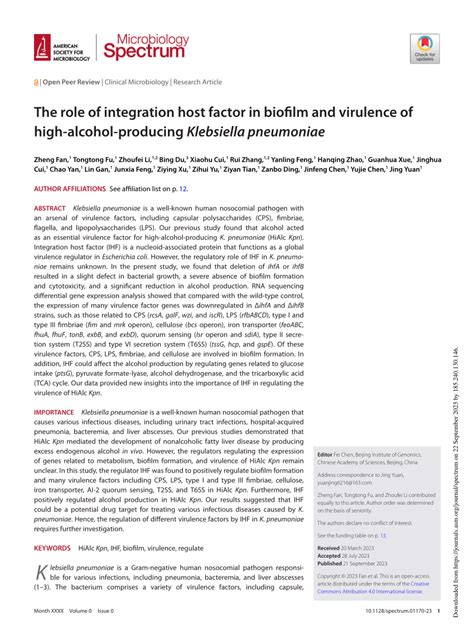 Pdf The Role Of Integration Host Factor In Biofilm And Virulence Of High Alcohol Producing