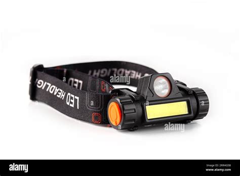 Head Torch Flashlight On White Background Isolation Light Battery