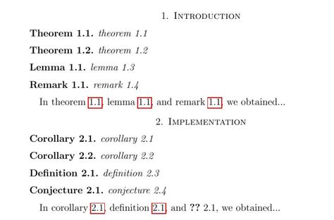 Common Per Section Numbering And Referencing Of Theorems Lemmas Definitions Remarks TeX