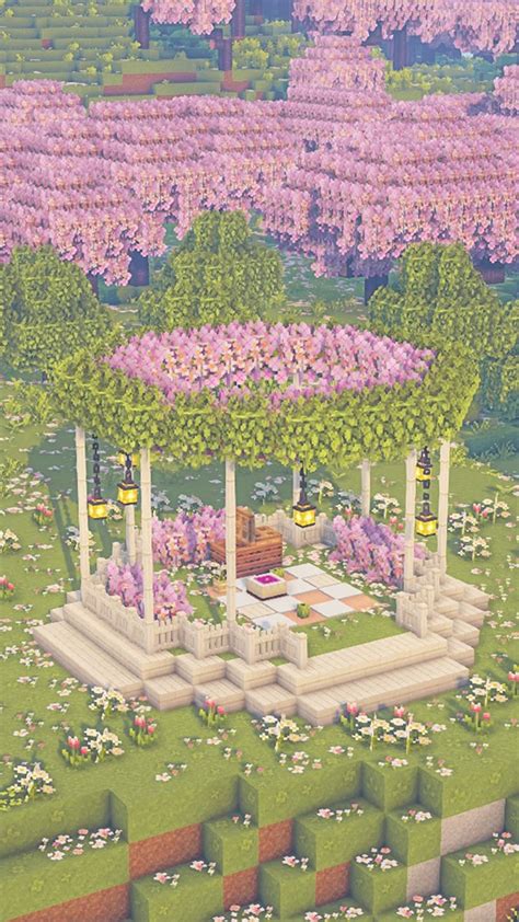 Minecraft How To Build A Cherry Blossom Gazebo With Picnic