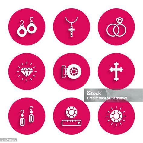 세트 보석 상점 보석 돌 다이아몬드 기독교 십자가 귀걸이 결혼식 및 아이콘 벡터 0명에 대한 스톡 벡터 아트 및 기타 이미지