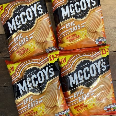 4x Mccoys Epic Eats Nacho Cheese Sharing Crisps Bags 4x65g And Low