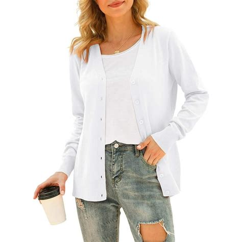 Fiufy Womens Knit Cardigan V Neck Open Front Button Lightweight