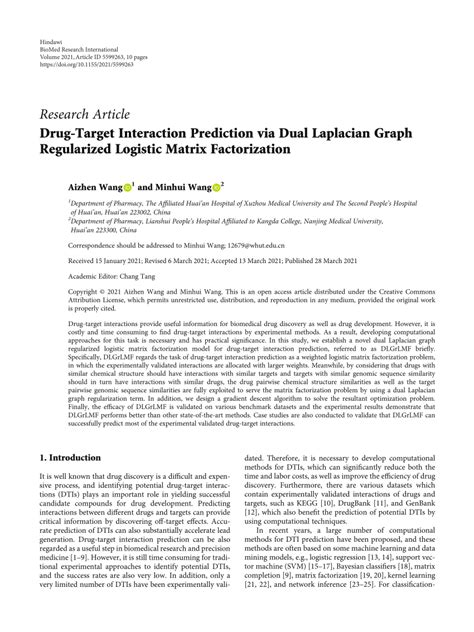 Pdf Drug Target Interaction Prediction Via Dual Laplacian Graph