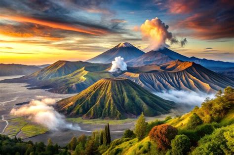 Beautiful Volcano Landscape Premium Ai Generated Image