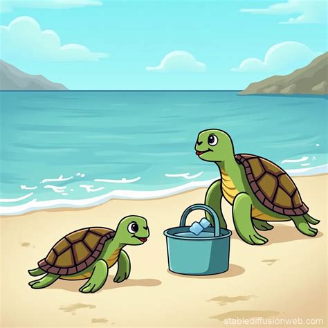 Turtles Cleaning Beaches Stable Diffusion Online