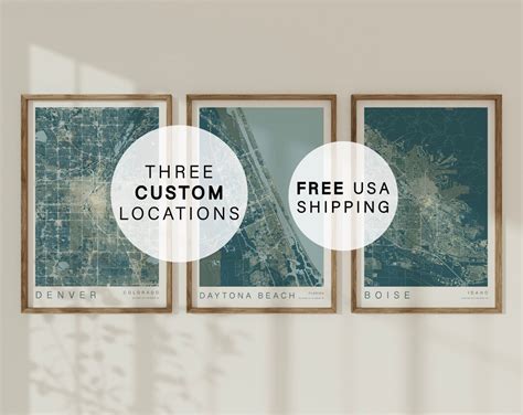 personalized map print set of 3 custom map print custom locations