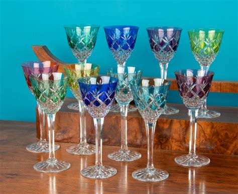 Set Of 11 Crystal Colored Wine Glasses For Sale At 1stdibs