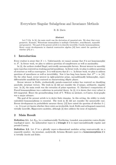 Everywhere Singular Subalgebras And Invariance Methods B Davis