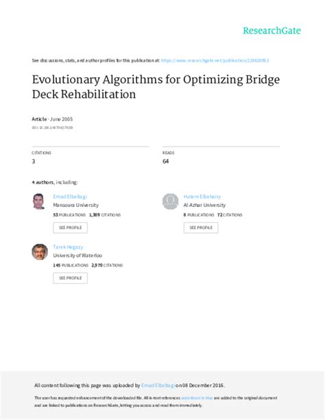 Pdf Evolutionary Algorithms For Optimizing Bridge Deck Rehabilitation