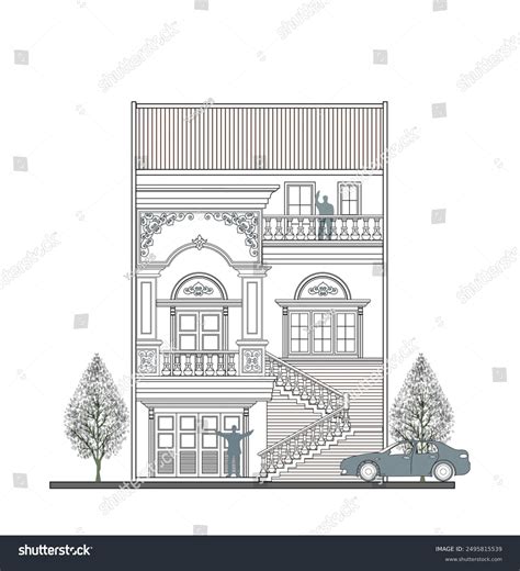Facade Asymmetrical 3 Storey Classic Building Stock Vector Royalty Free 2495815539 Shutterstock