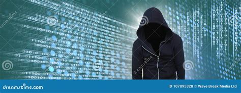 Anonymous Hacker With Computer Code Binary Interface Stock Photo Image Of Computer Futuristic