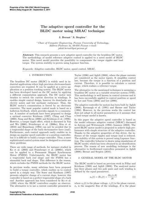 Pdf The Adaptive Speed Controller For The Bldc Motor Using · · 2011