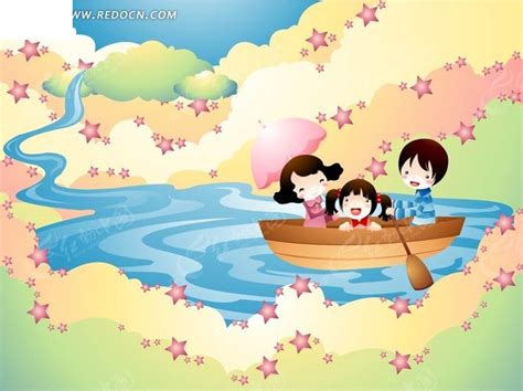 小船上可爱的小女孩和爸爸妈妈AI素材免费下载 红动网