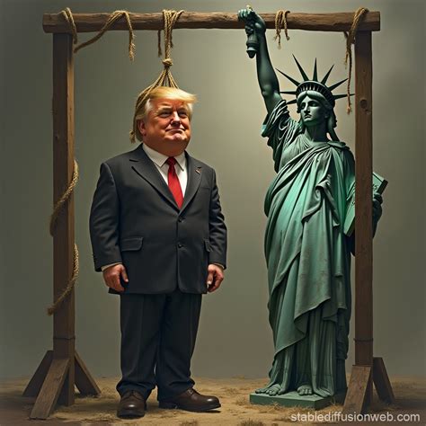 Donald Trump On Gallows With Lady Liberty Stable Diffusion Online