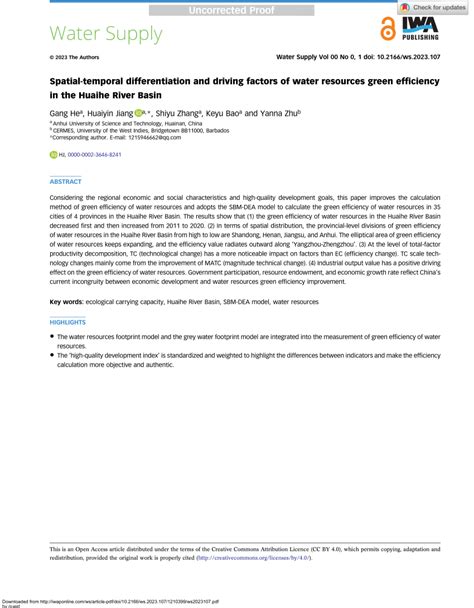 Pdf Spatial Temporal Differentiation And Driving Factors Of Water