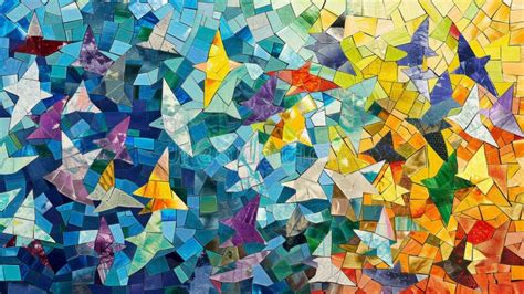 A Mosaic Of Triangular Shapes In Vibrant Hues Representing The