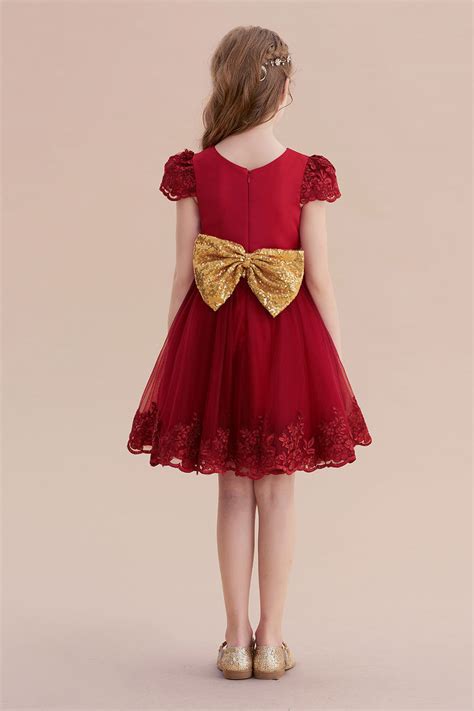 A Line Cap Sleeve Bow Knee Length Flower Girl Dress