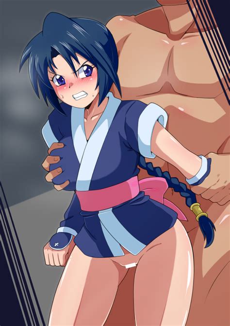 Hmc Erobakka Makimachi Misao Rurouni Kenshin 1babe 1girl Bar Censor Blue Hair Bottomless