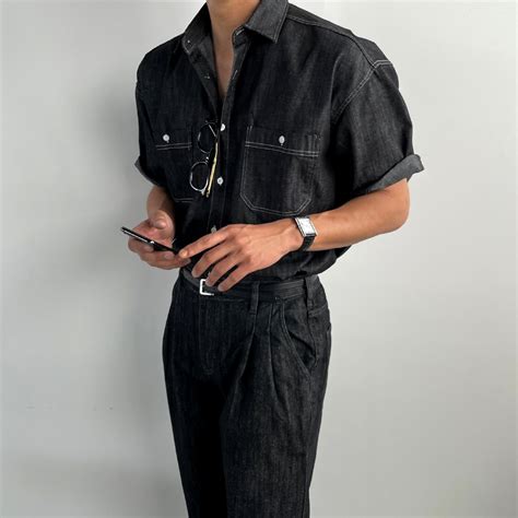 블랑토 Blancto 어깡 투포켓 데님 반팔셔츠 3color 위시버킷